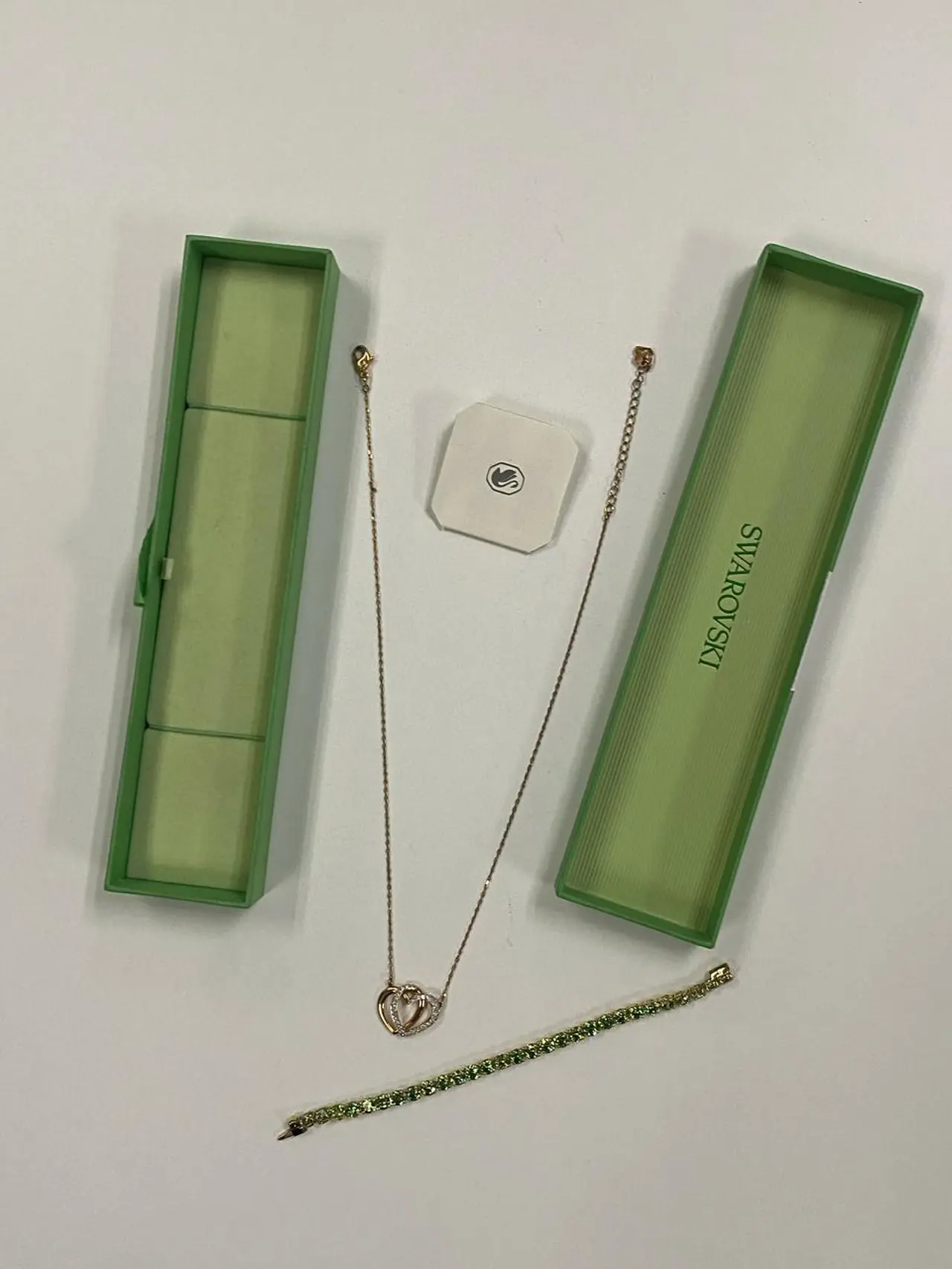 Swarovski Double Heart Pendant Necklace + Matrix Tennis Bracelet Round ...