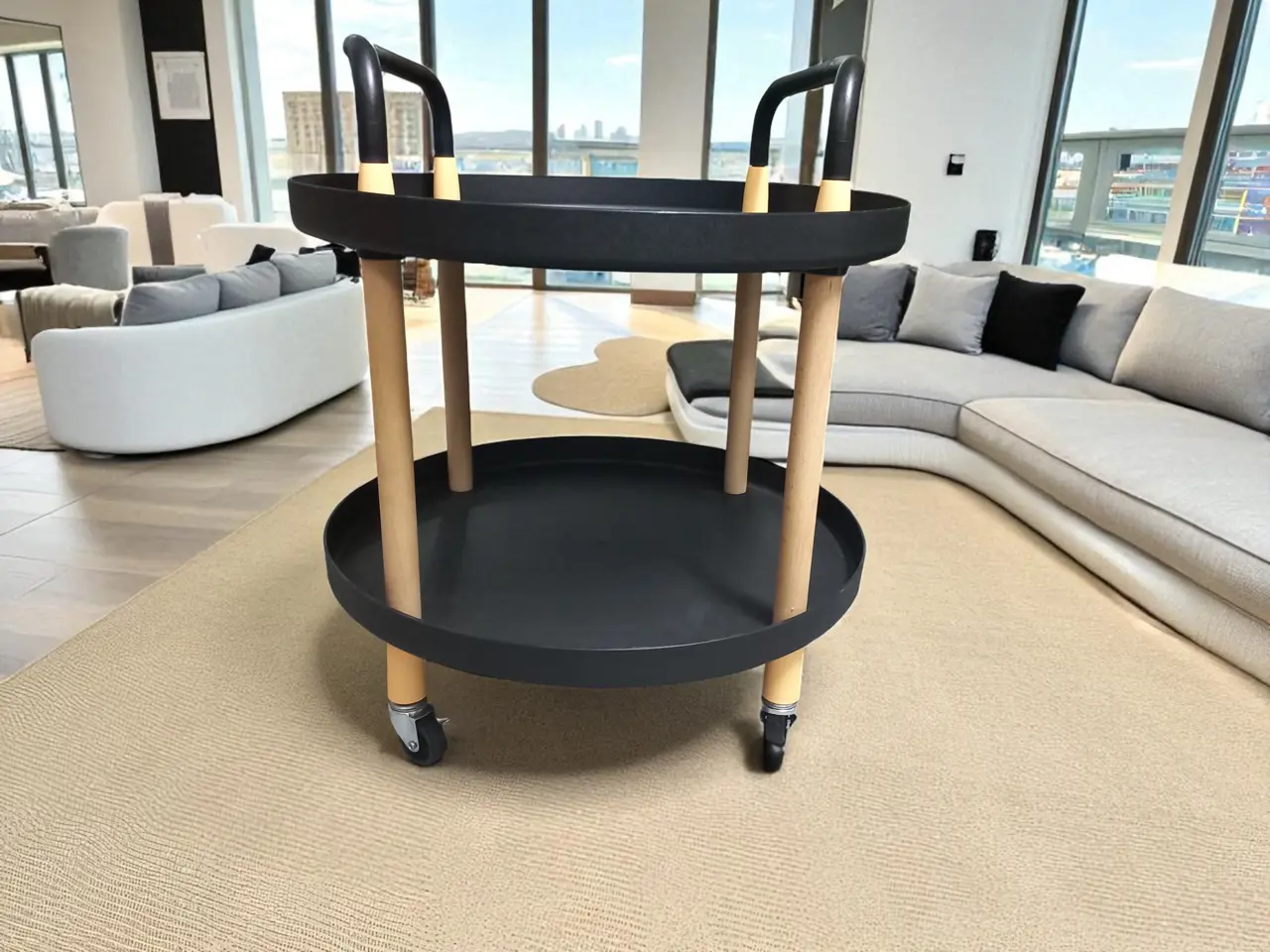 Movable Round Coffee Table 2 Tier Storage Trolley Side Table Trolley ...